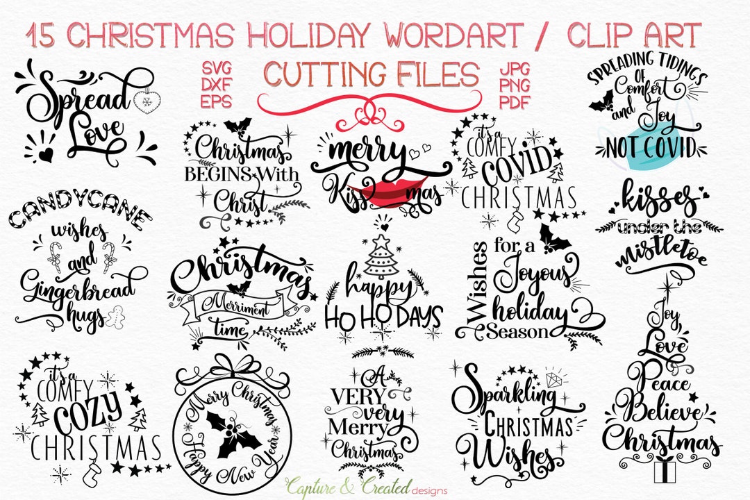 30 Christmas Holiday Sayings/ Wordart/ Clipart & 40 Elements in Svg ...