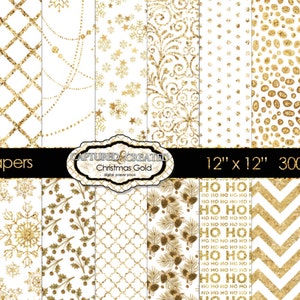 24 Christmas Gold Decorative Digital Papers Collection- Scrapbook ...