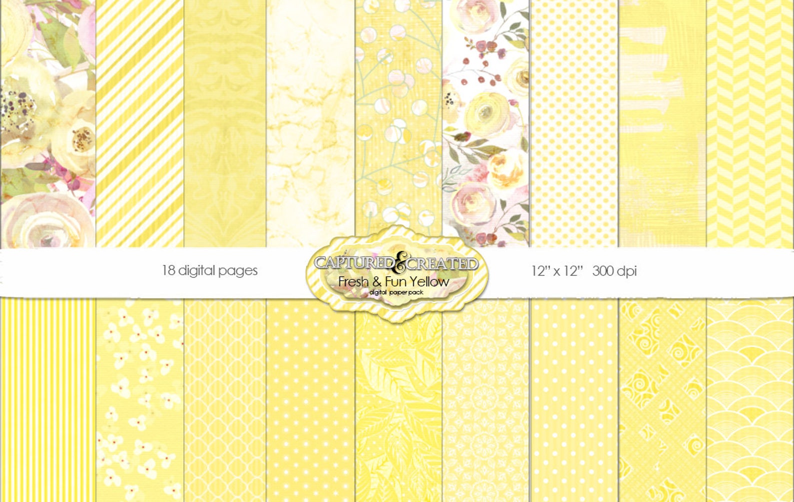 Fresh & Fun Yellow Scrapbook Digital Paper Pack 18**INSTANT DOWNLOAD ...