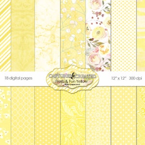 Fresh & Fun Yellow Scrapbook Digital Paper Pack 18**INSTANT DOWNLOAD ...