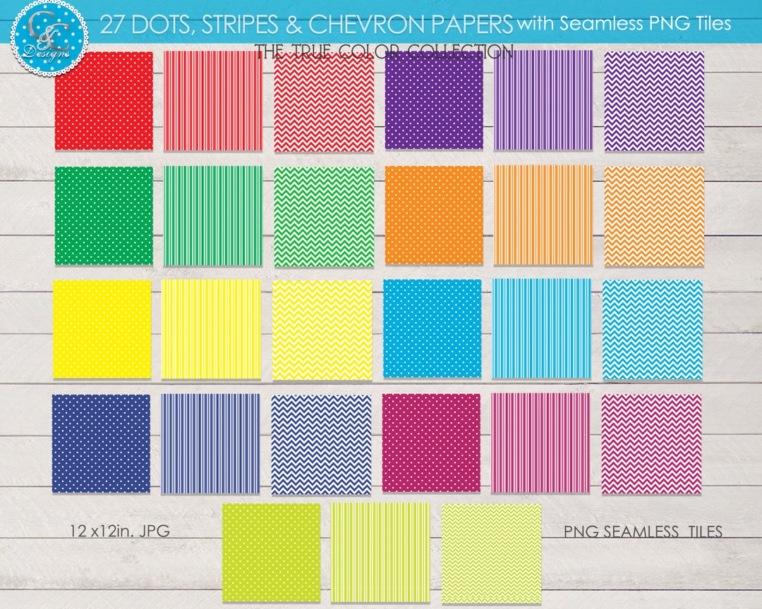 27 True Colors Digital Paper Pack- Dots Stripes Chevron Papers ...