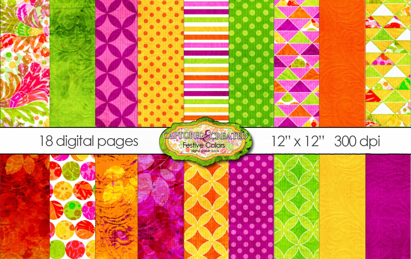 18 Digital Festive Colors Paper Pack Instant Download - Etsy