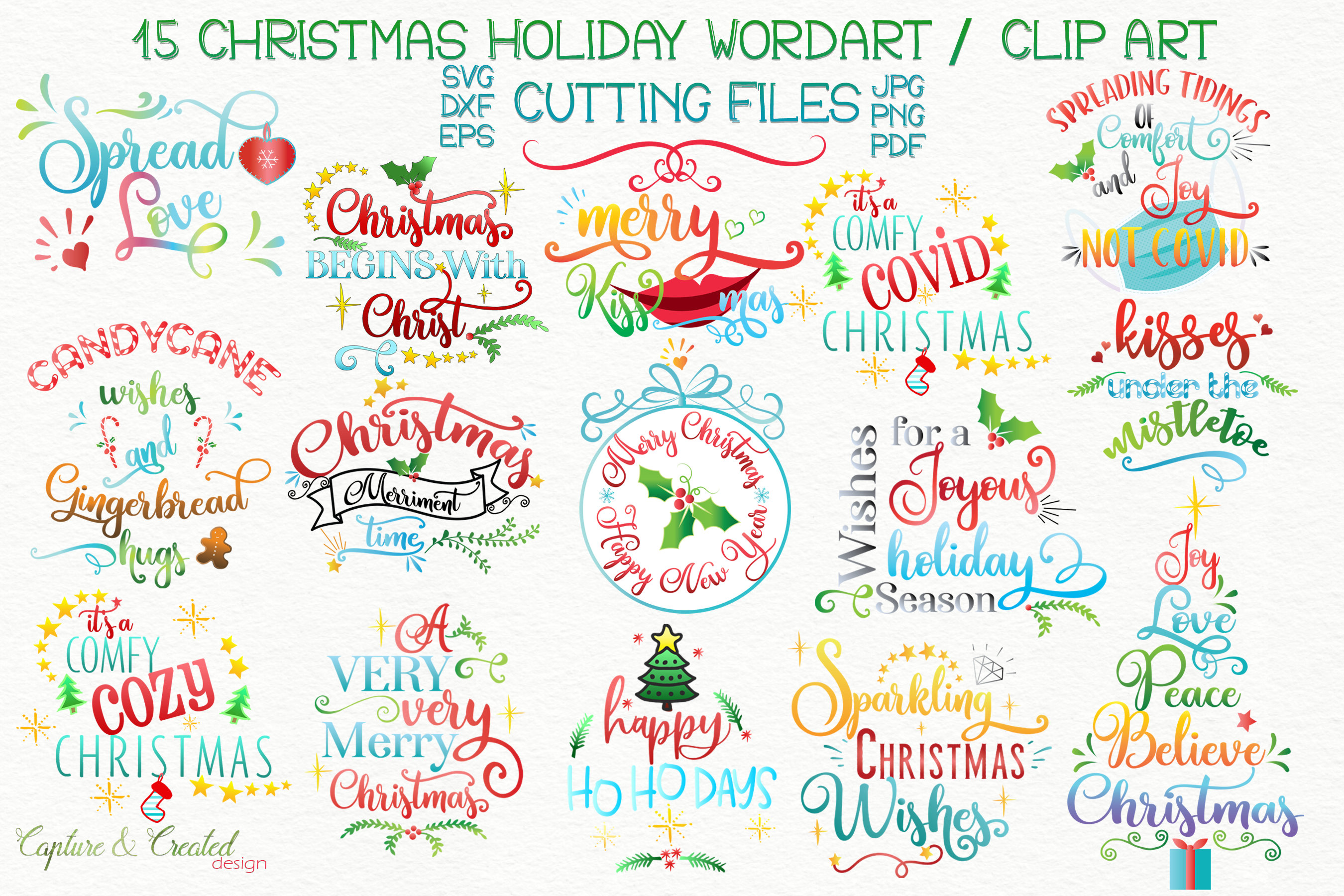 30 Christmas Holiday Sayings/ Wordart/ Clipart & 40 Elements in Svg ...
