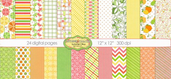 24 Summer Citrus Digital Papers Instant Download | Etsy