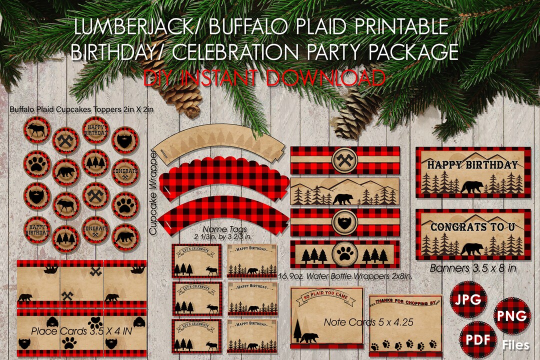 LUMBERJACK/ BUFFALO PLAID Printable Birthday/celebration Party Set Diy ...