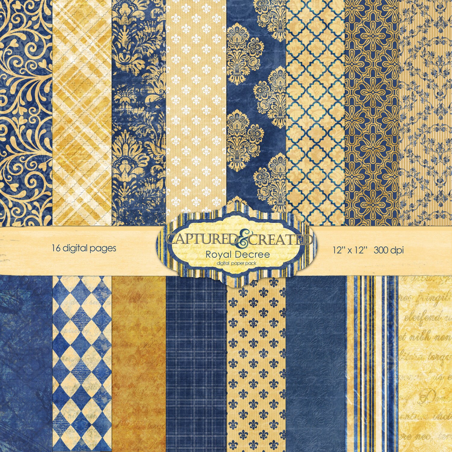 Royal Decree:blue and Gold Digital Paper Pack Collection***instant ...