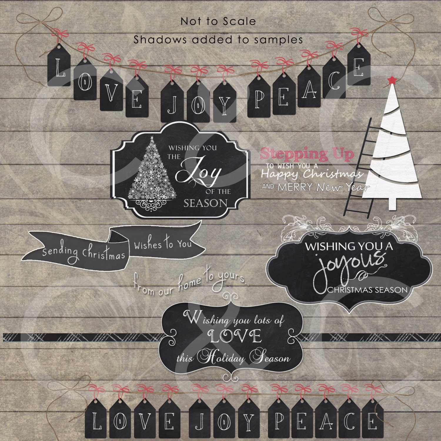 20 Chalkboard Holiday Tags- Elements/ Wordart/ Clipart- Printable ...