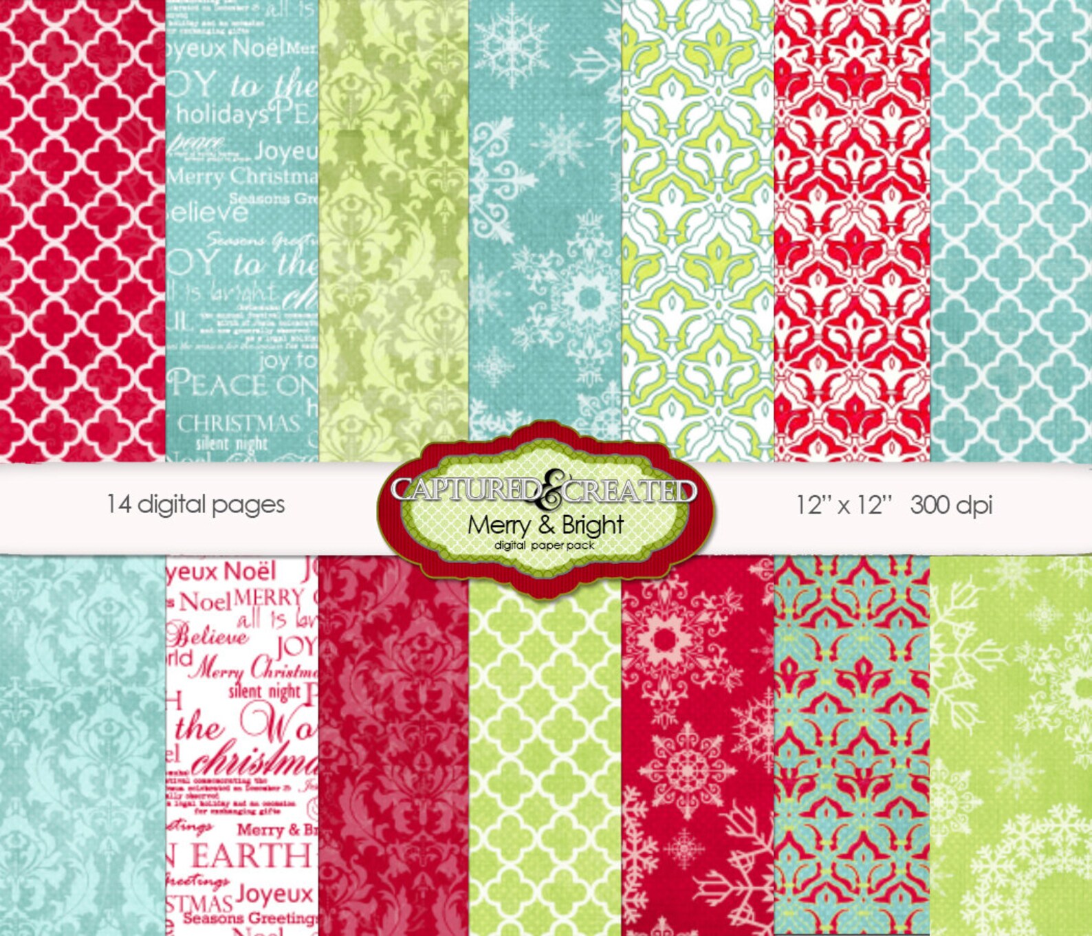 Merry & Bright Christmas Digital Paper Pack ********INSTANT DOWNLOAD ...