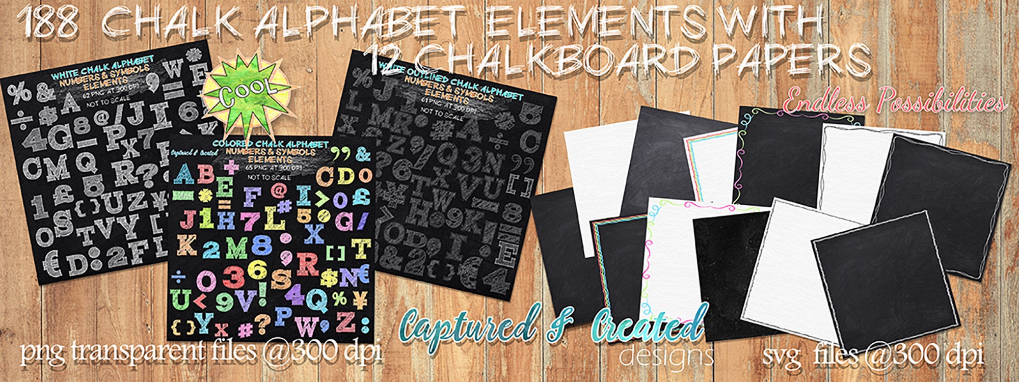 188 Chalkboard Alphabet Elements & 12 Chalkboard Papers.**instant ...