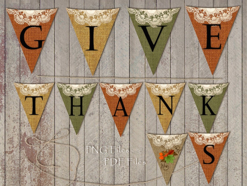 Give Thanks Colored Burlap Banner Flag, Printable Thanksgiving Banner ...