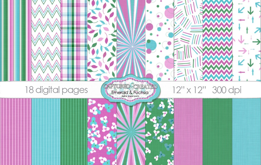18 Emerald & Fuchsia Digital Paper Pack**instant DOWNLOAD** - Etsy