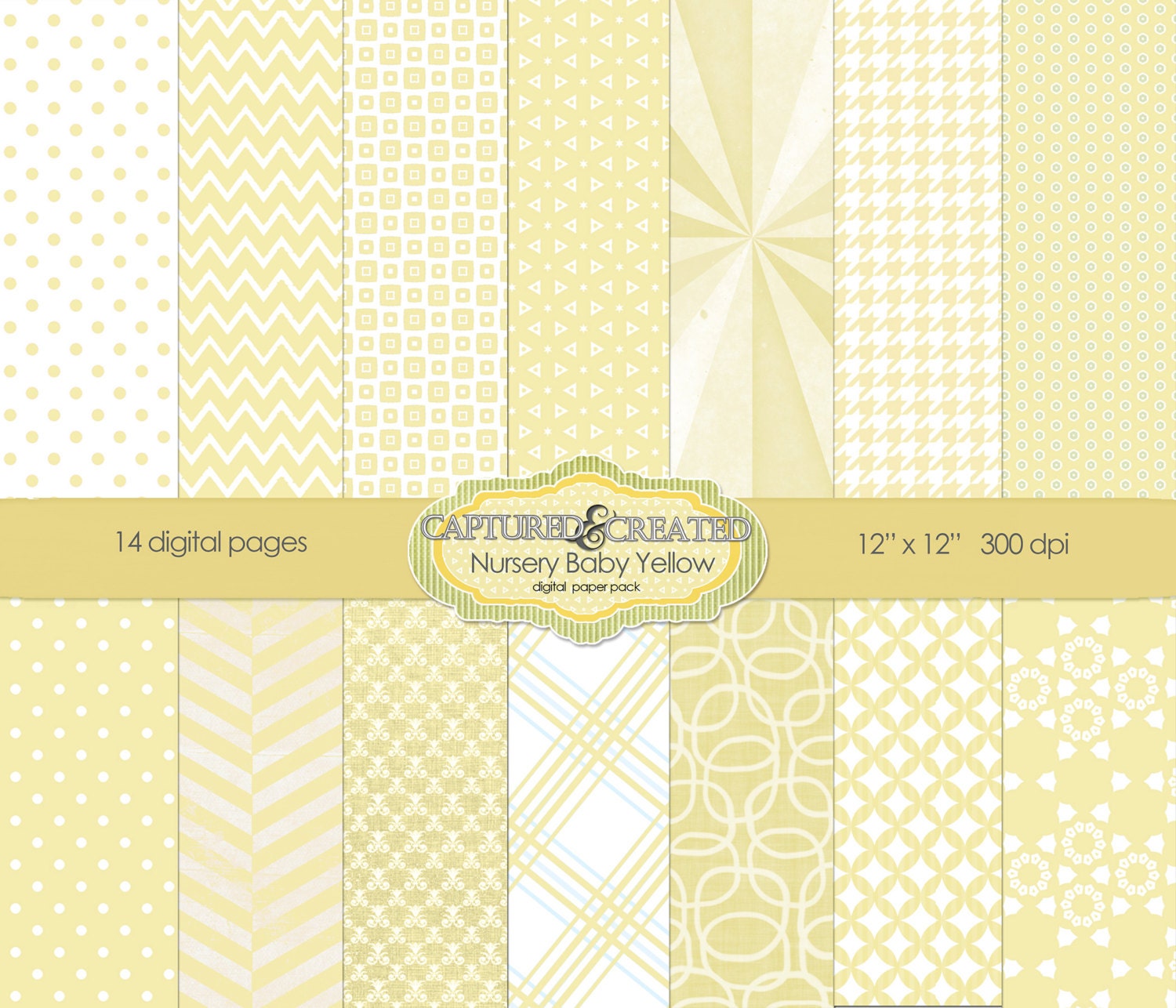 Nursery Baby Yellow Digital Paper Pack Collection***instant DOWNLOAD ...
