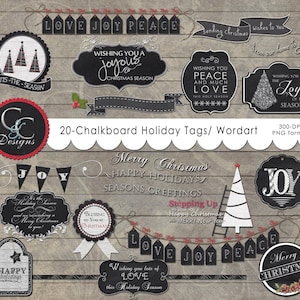 20 Chalkboard Holiday Tags- Elements/ Wordart/ Clipart- Printable ...