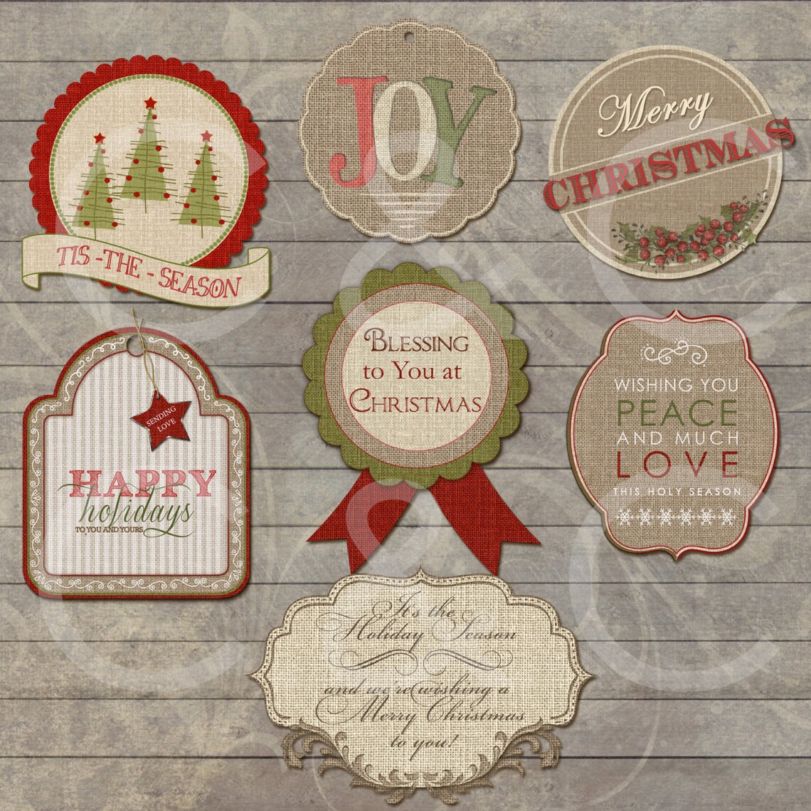 20 Burlap Holiday Tags Elements/ Wordart/ Clipart Printableinstant ...
