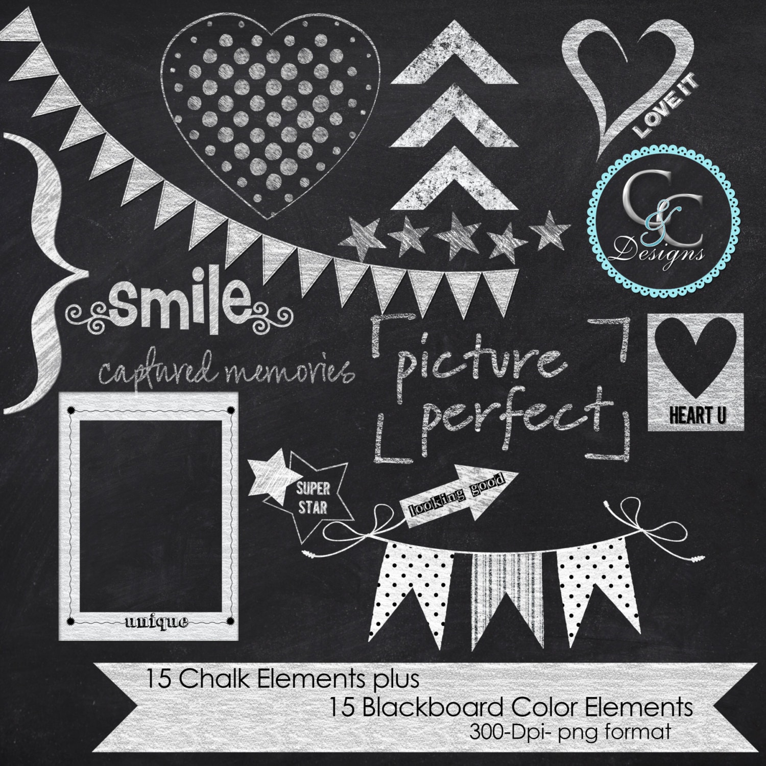 30 Chalkboard Elements-clip Art Pack- 15 Chalk Elements and 15 ...