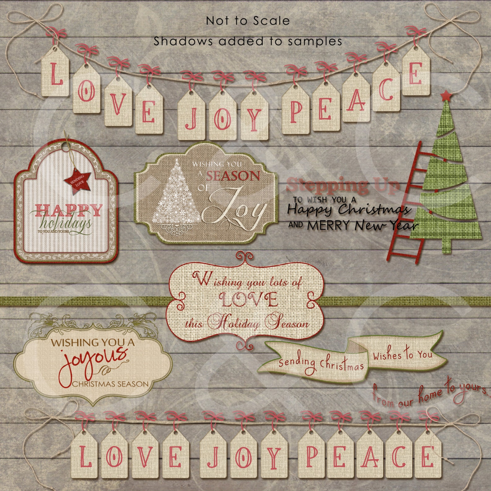 20 Burlap Holiday Tags Elements/ Wordart/ Clipart Printableinstant ...