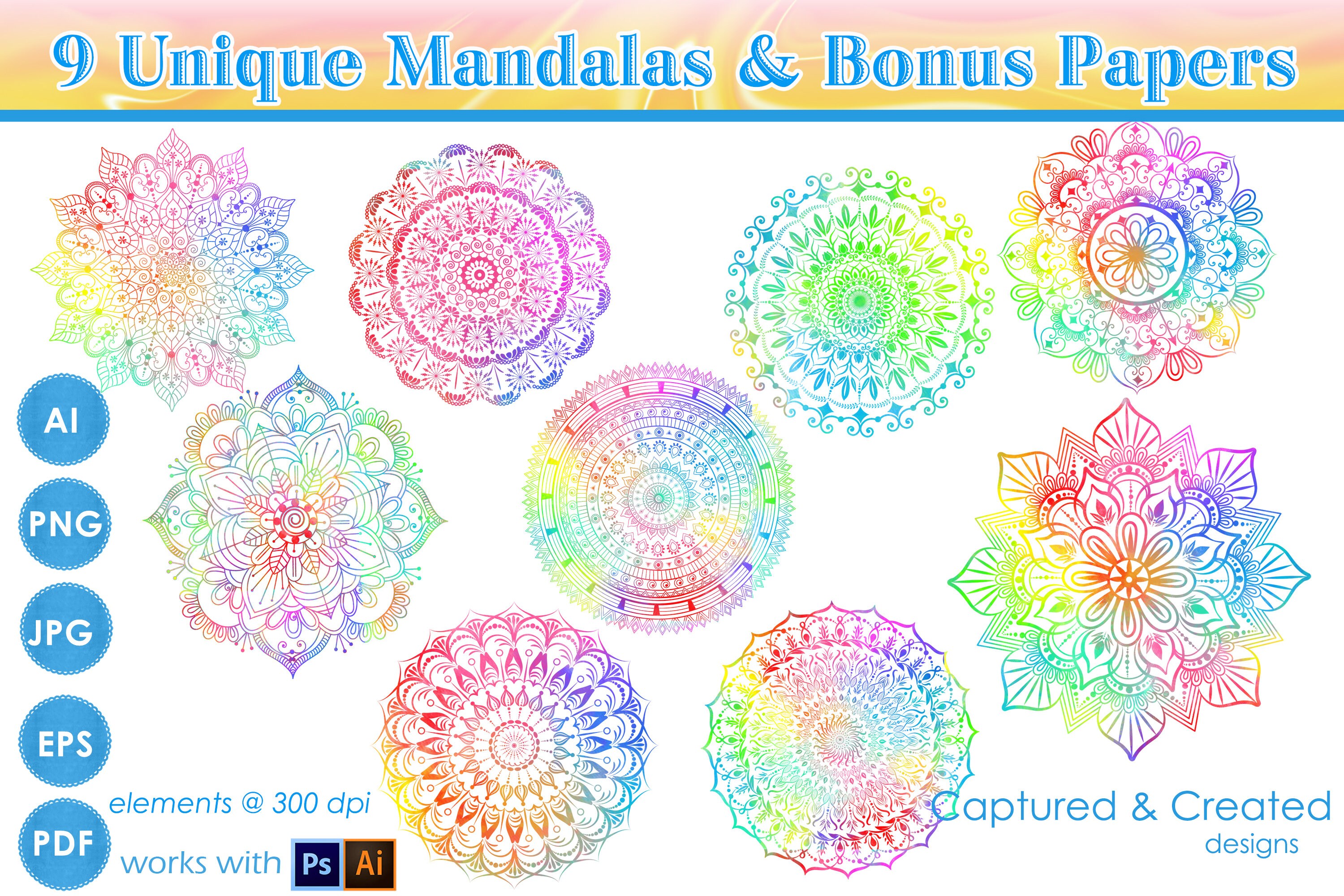 9 Vector Unique Mandalas Clip-art Elements With 4 Bonus Patterns - Etsy