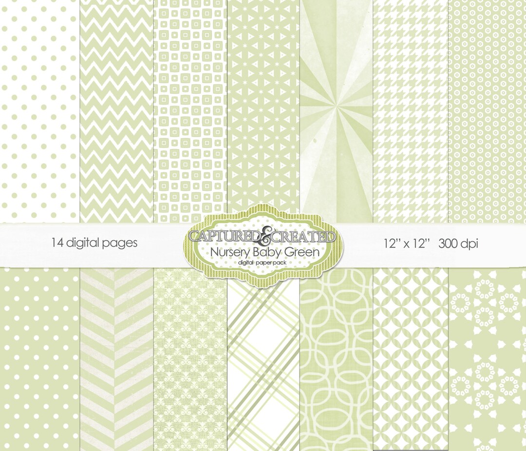 Nursery Baby Green Digital Paper Pack Collection***instant DOWNLOAD ...