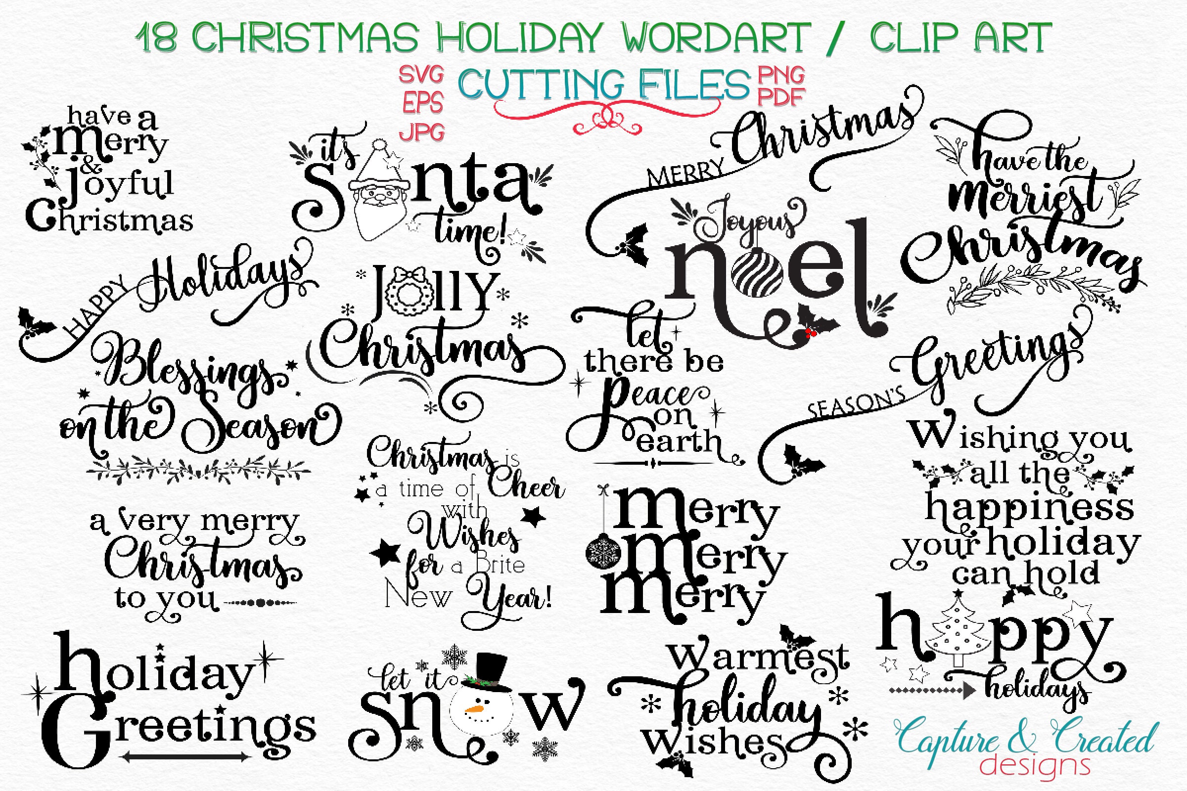 36 Christmas Holiday Sayings/ Wordart/ Clipart & 43 Elements in Svg ...