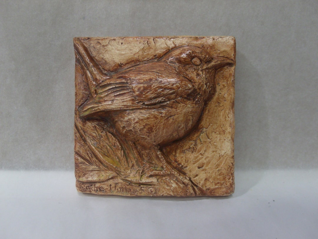 Art Tile House Wren Bird Bas Relief Sculpture 3 1/2 X 3 1/2 Hydrostone ...