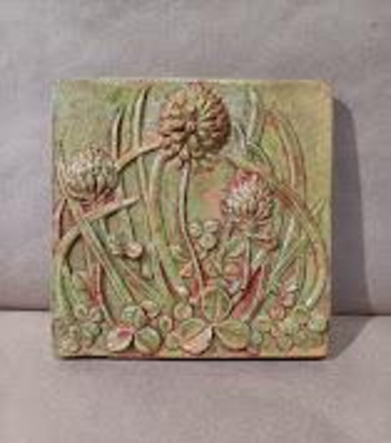 Clover Art Tile Green & Orange 5x5 Wall Art Hydrostone Sculpture Bas ...