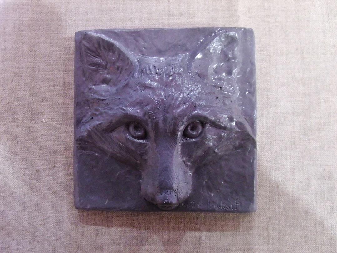 FOX Face Square Art Tile Wall Sculpture Plaque Bas Relief Concrete 5x5 ...