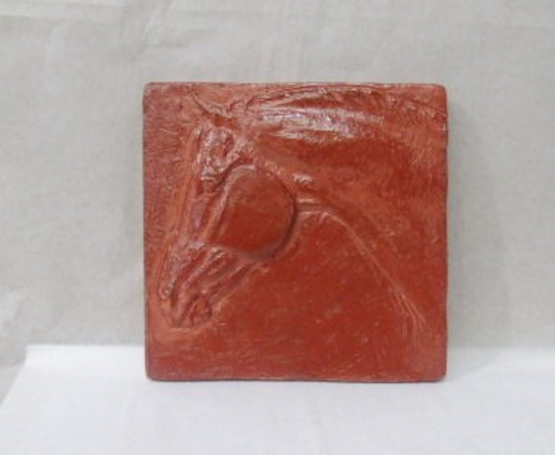 Art Tile Horse Head Hydrostone Tile 6x6 Sculptural Bas Relief Red Brown ...