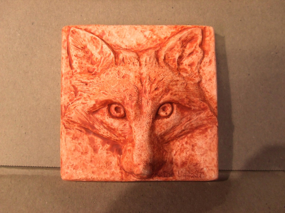 Red Fox Face Square Art Tile 5"x5" Light Orange Hydrostone - Etsy