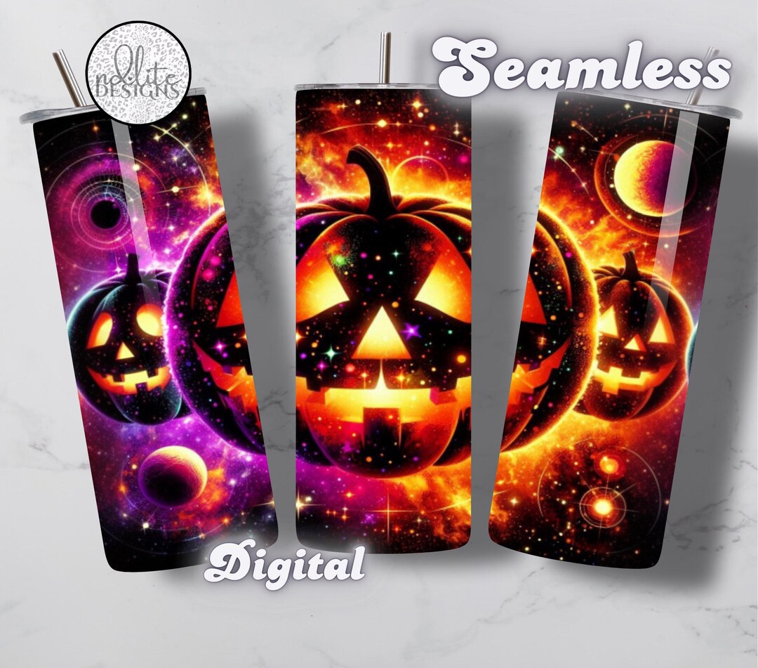 Creepy Jack O Lanterns in Space Halloween Spooky Season 20 Oz Skinny ...