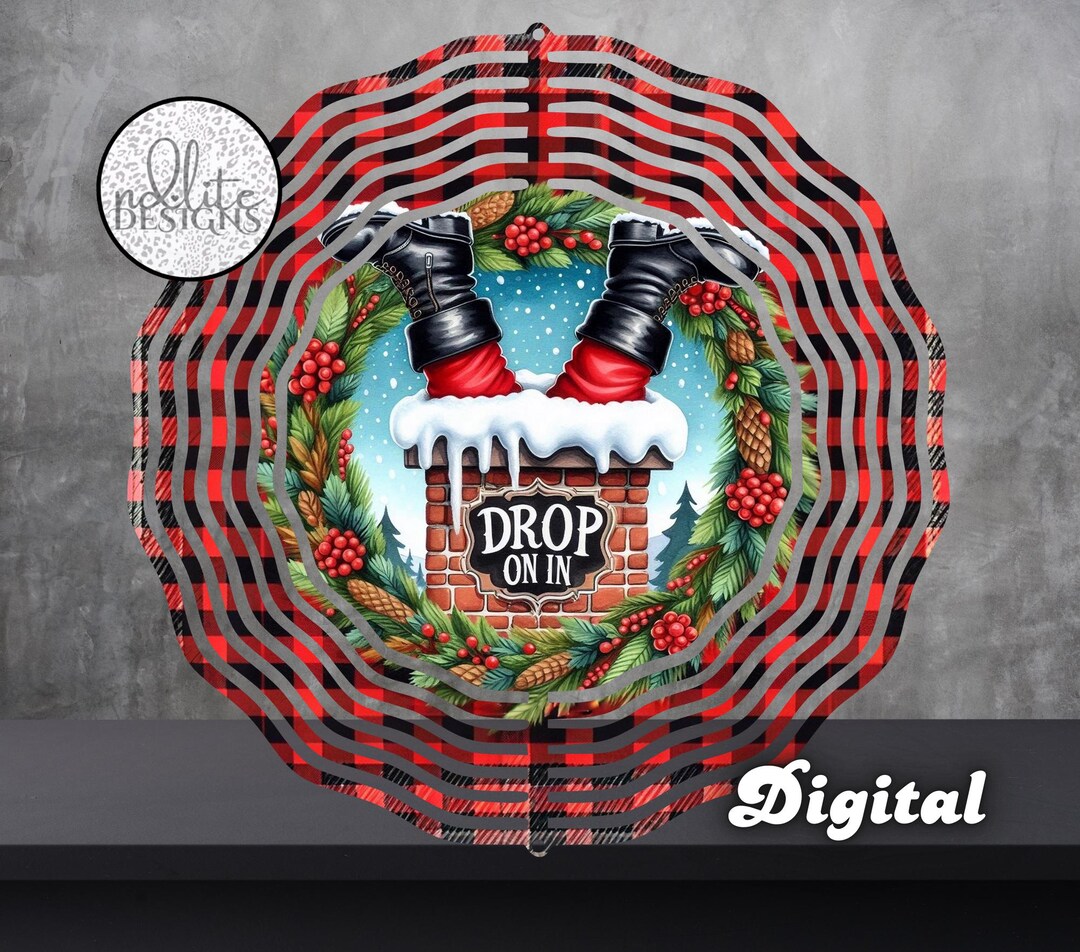 Santa Stuck in Chimney Drop on in Winter Christmas Holiday Wind Spinner ...