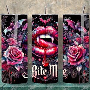 Gothic Bite Me Vampire Lips Halloween Spooky Season 20 Oz Skinny ...