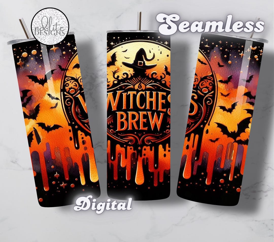Halloween Witches Brew Bats Sublimation Design - 20oz Skinny Tumbler ...