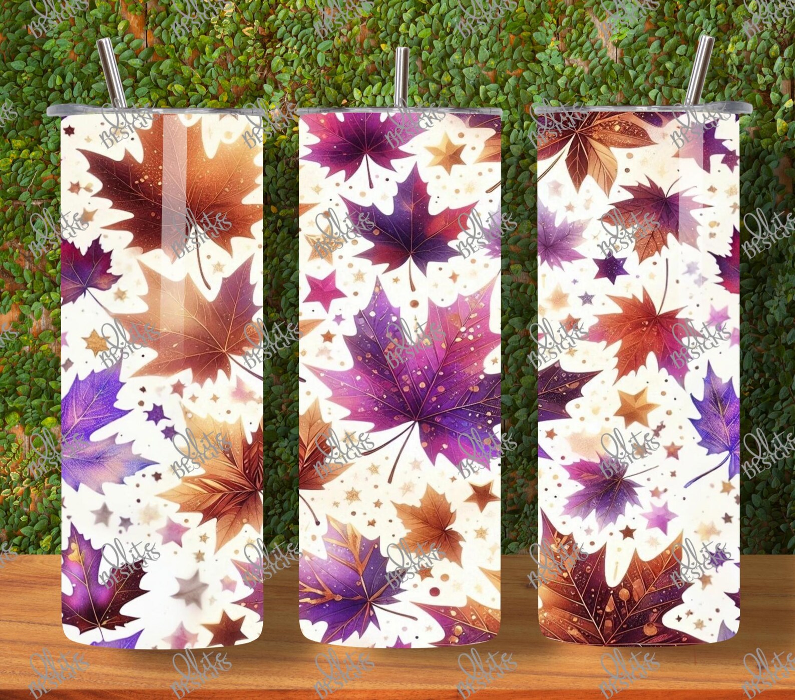 Autumn Themed Holographic Fall Leaves 20 Oz Skinny Tumbler Sublimation ...