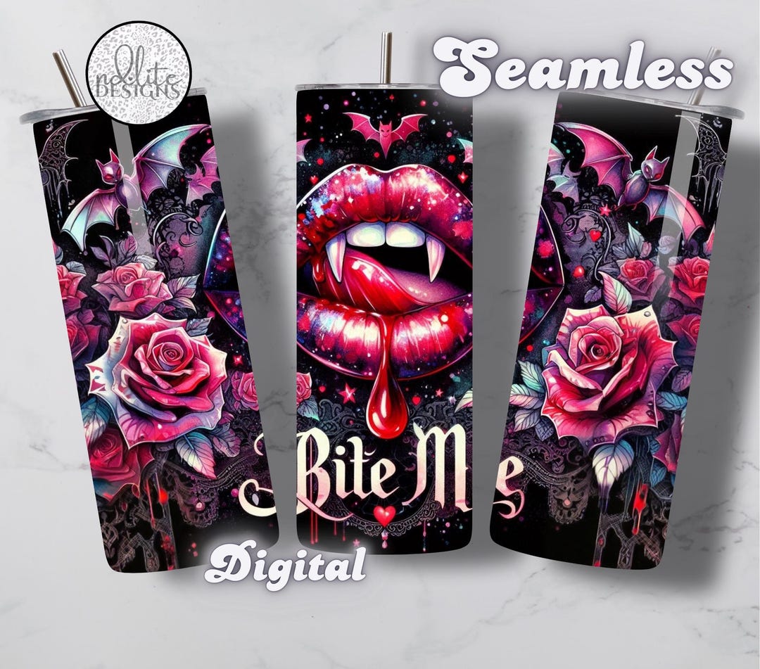 Gothic Bite Me Vampire Lips Halloween Spooky Season 20 Oz Skinny ...