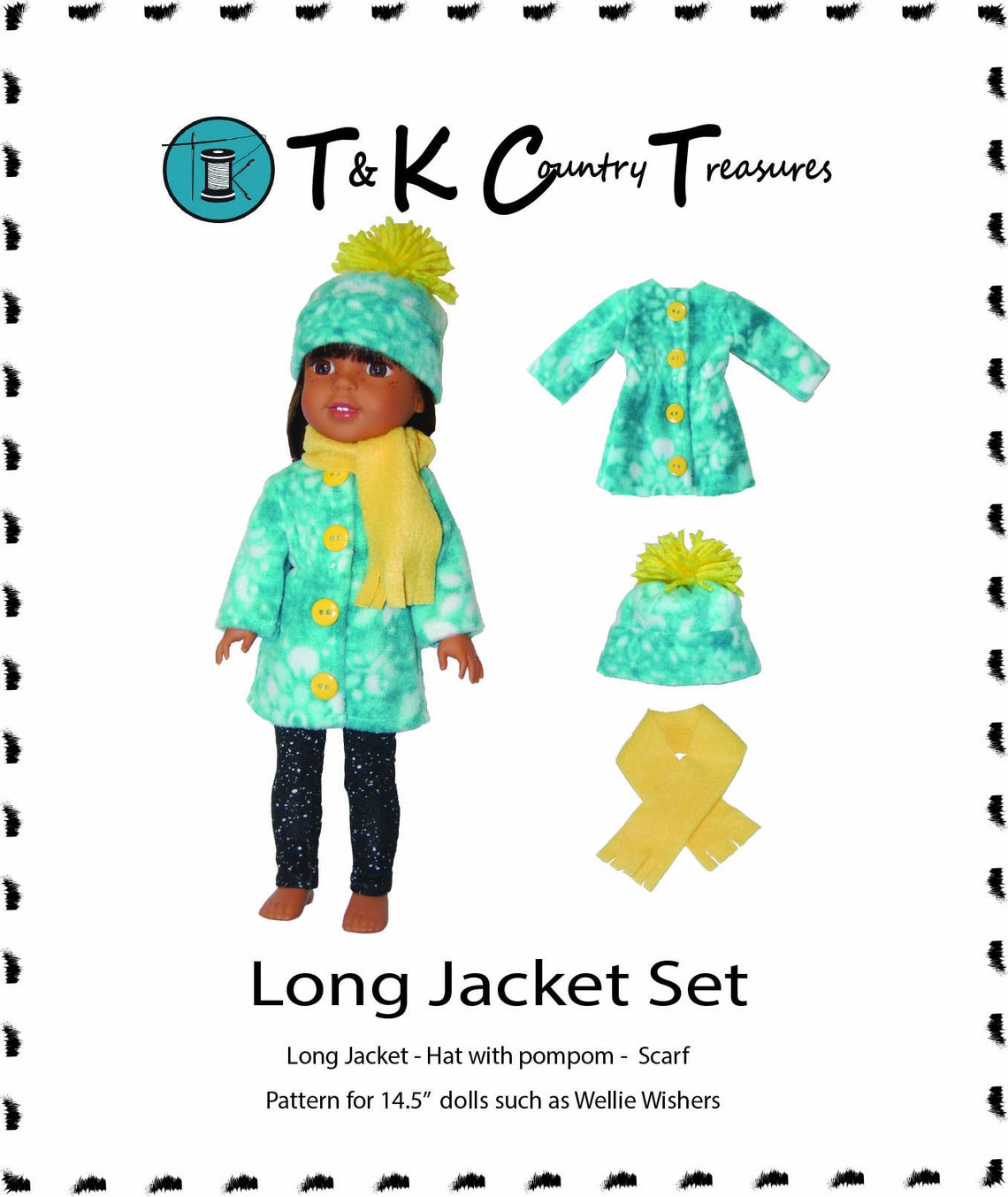 PDF Sewing Pattern Printable Long Jacket Hat & Scarf for 14.5 - Etsy