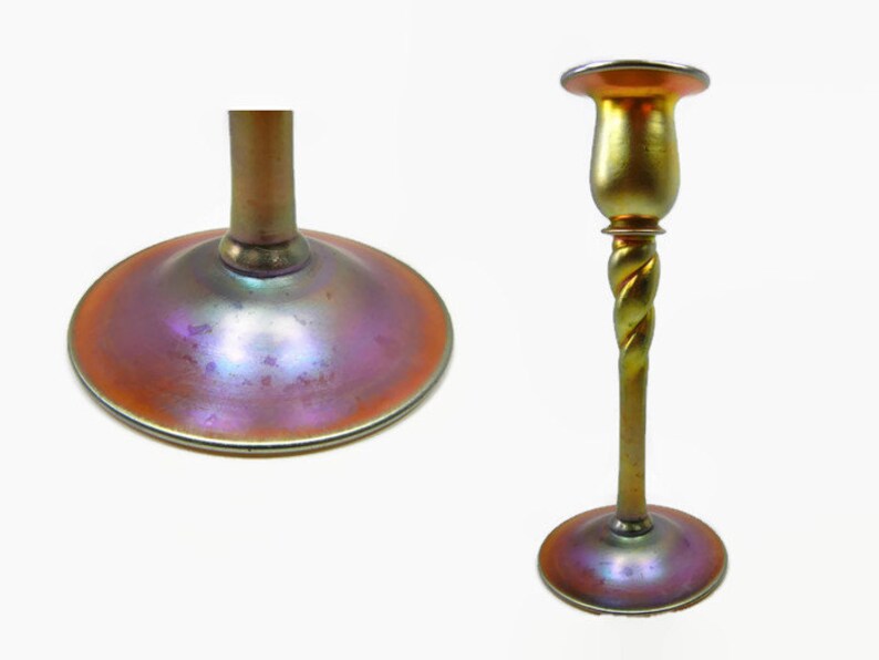 Steuben Glass Candlestick Gold Pink Aurene Iridescent Glass | Etsy