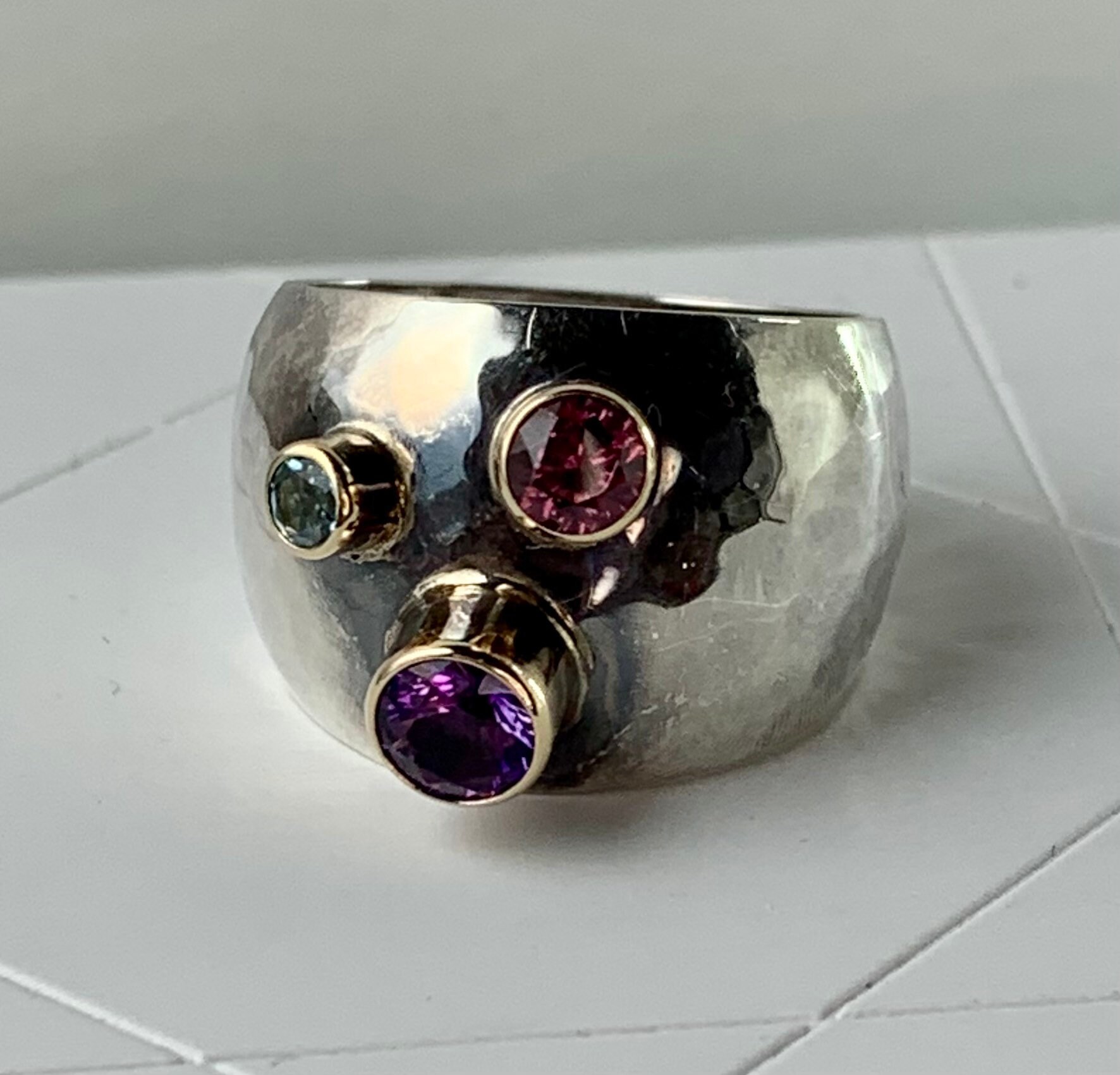 Amethyst Blue Topaz and Pink Sapphire Ring / Sterling Silver - Etsy