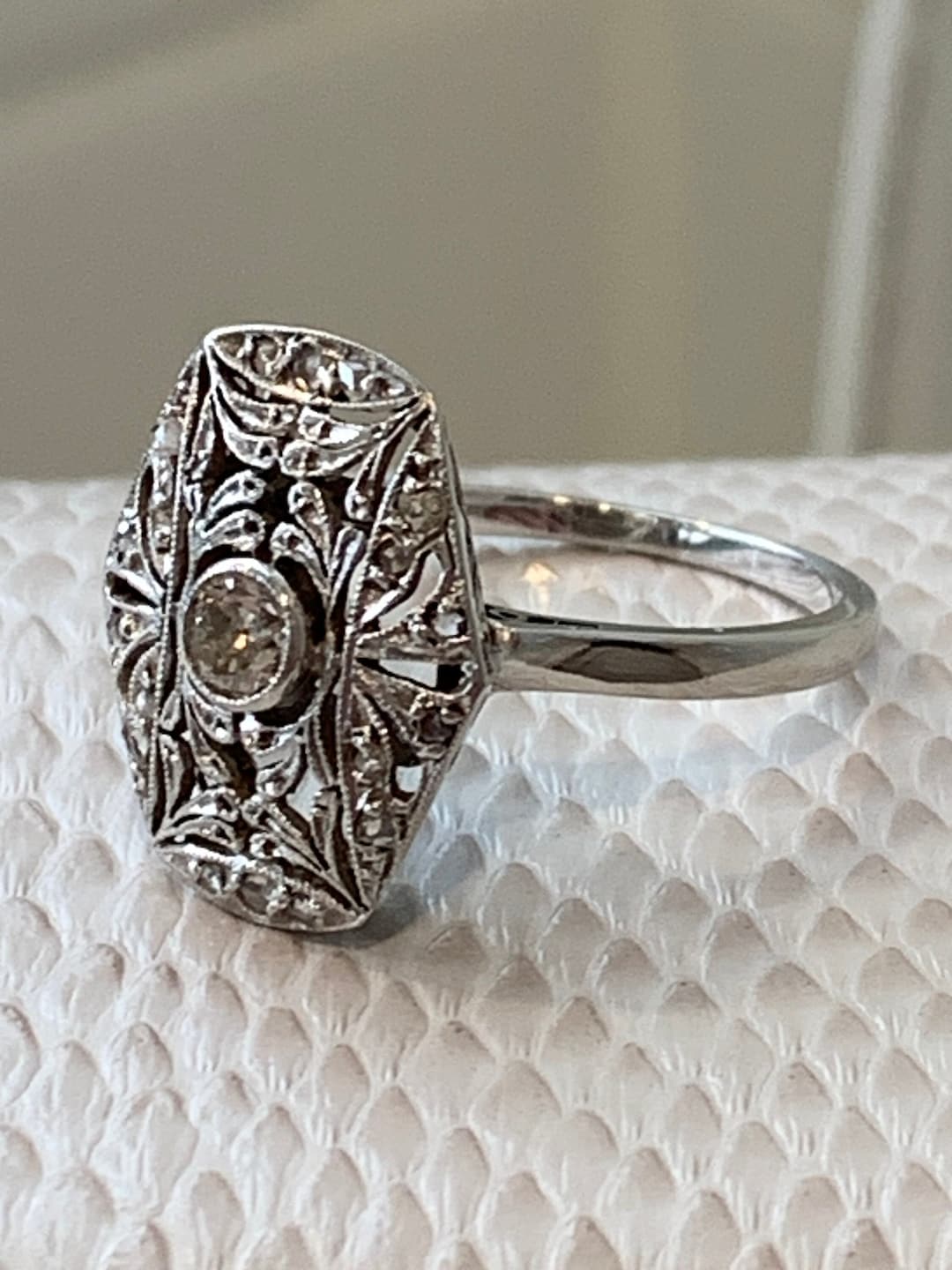 Diamond Filigree Ring / Set in White Gold / Engagement / Natural ...