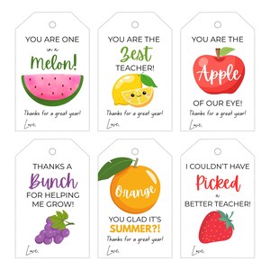 Printable Teacher Thank You Gift Tags – 6 Fruit-themed End of Year ...