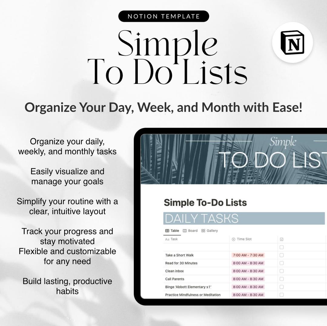 Notion To-do List Template, Task Planner, Daily Weekly Monthly ...