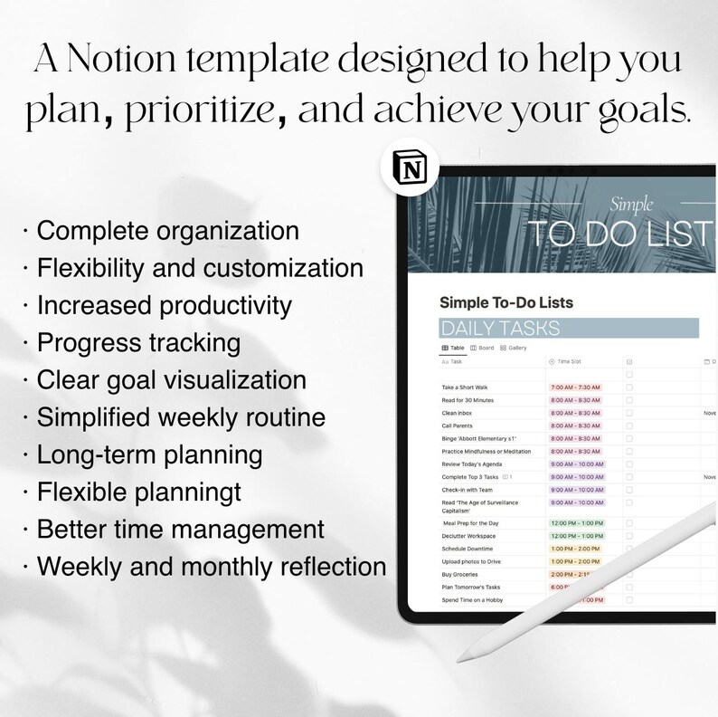 Notion To-do List Template, Task Planner, Daily Weekly Monthly ...
