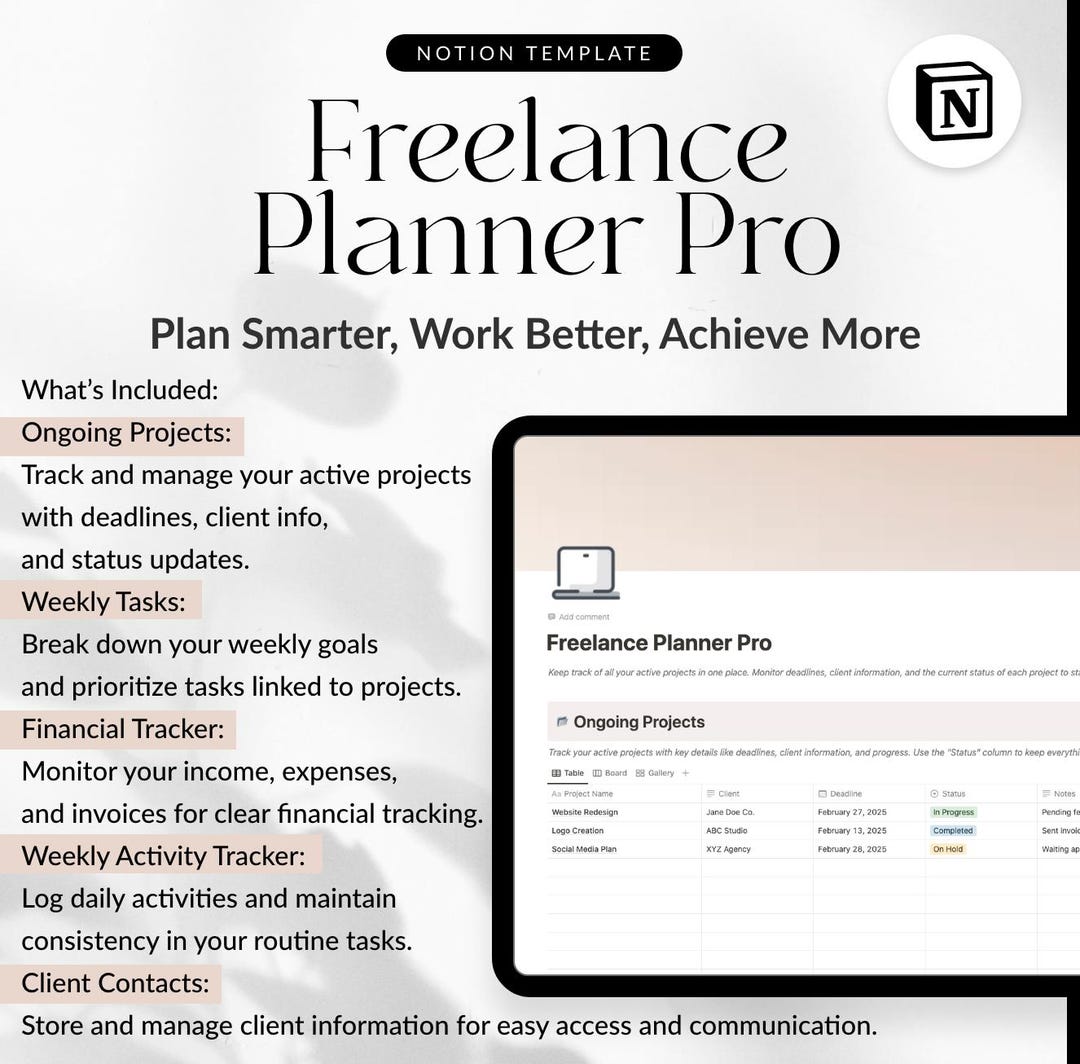 Freelance Planner Notion Template: Manage Projects, Track Finances ...