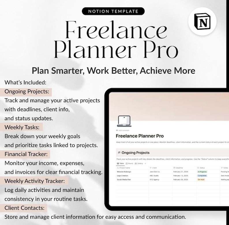 Freelance Planner Notion Template: Manage Projects, Track Finances & Increase Productivity for ...