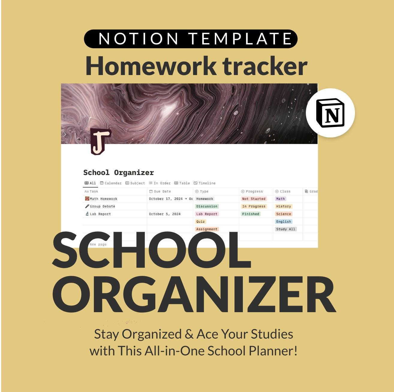 Notion Study Organizer Template, Comprehensive Academic Planner ...