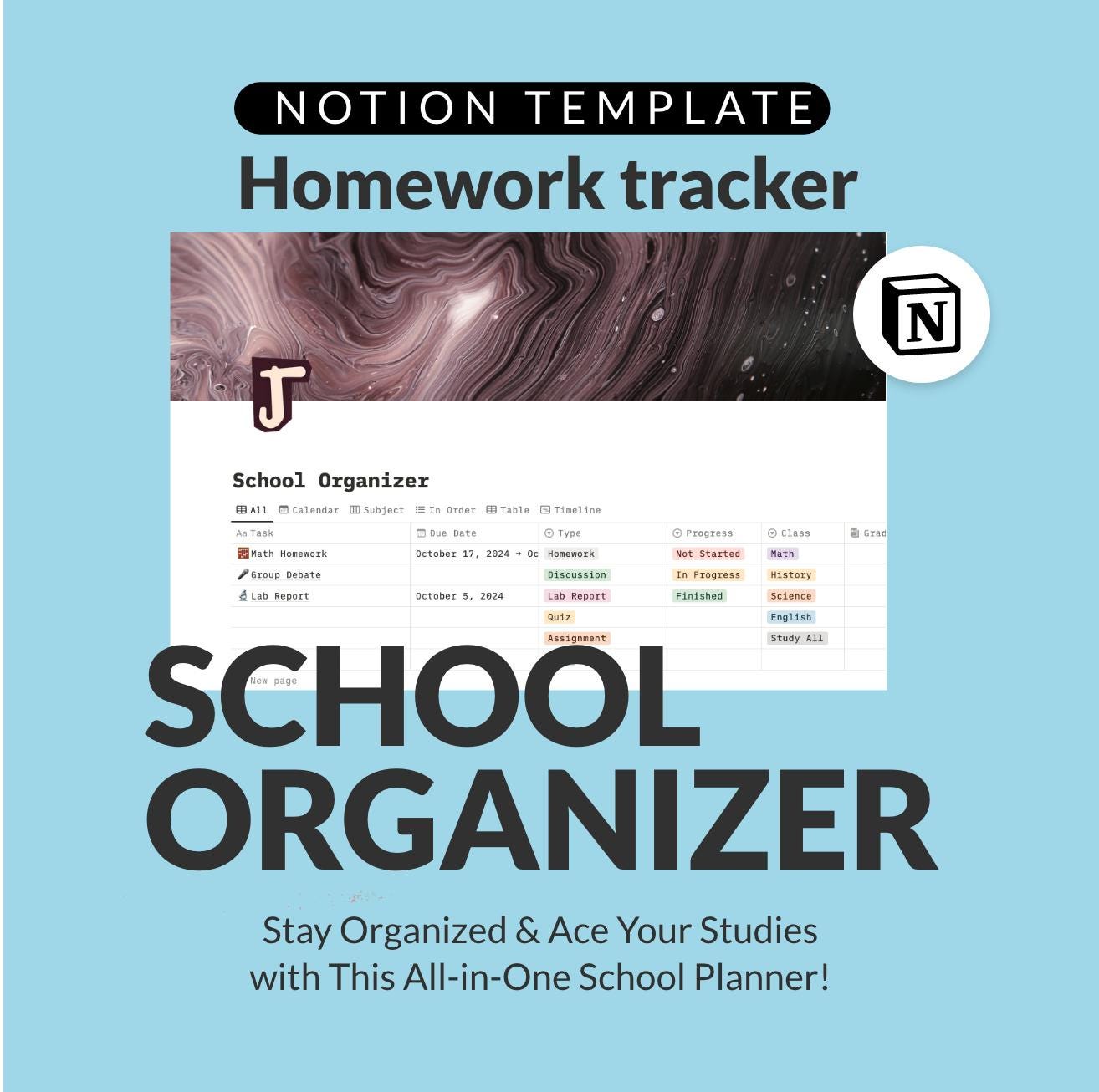 Notion Study Organizer Template, Comprehensive Academic Planner ...