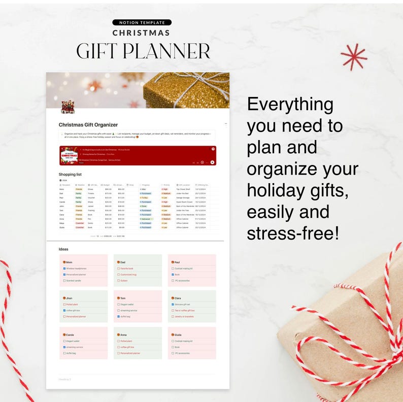 Christmas Gift Planner Template for Notion | Holiday Budget Tracker ...