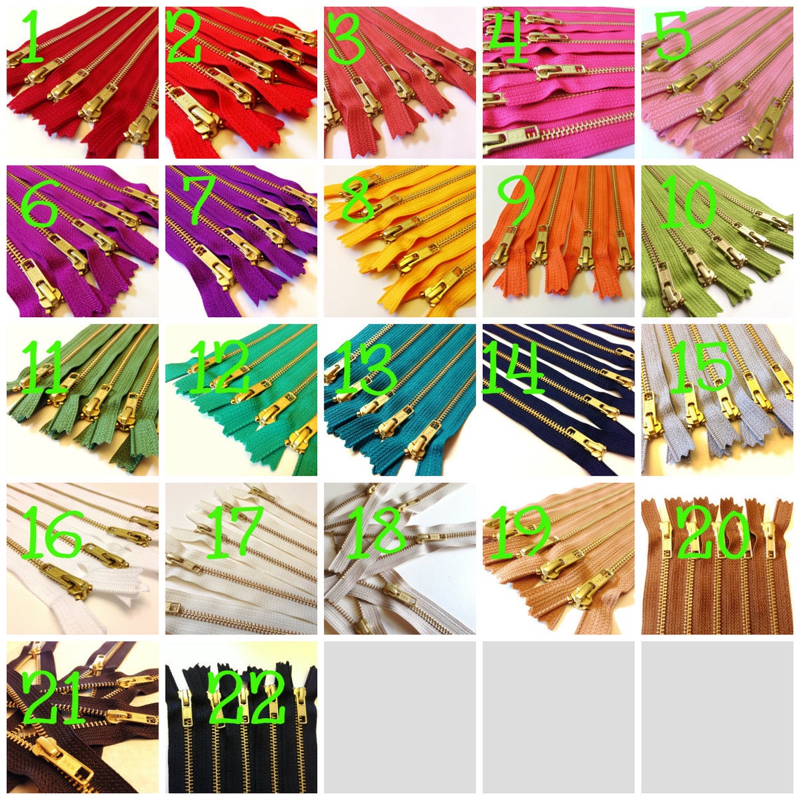 Metal zippers choose TEN pcs 8 inch gold teeth zippers | Etsy