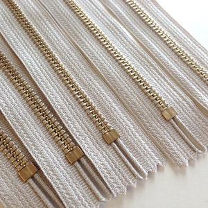 16 Inch Metal Zippers TEN Brass Zippers Natural Beige Tape - Etsy
