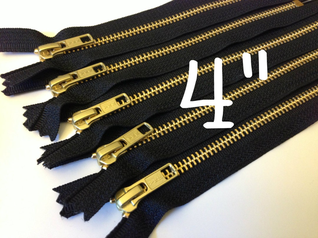 Gold Teeth 4 Inch Zippers, TEN Pcs, Brass Zippers, Black Tape, YKK ...