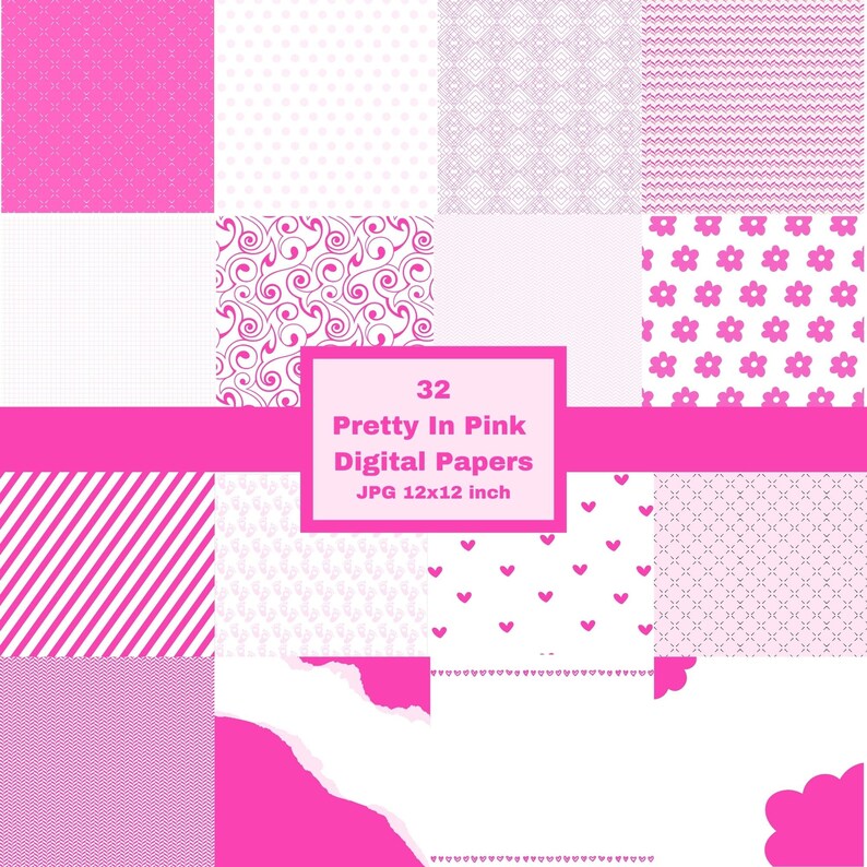 Pretty in Pink Digital Paper Pack, 32 Jpg Files 12 X 12 Inch for Card ...
